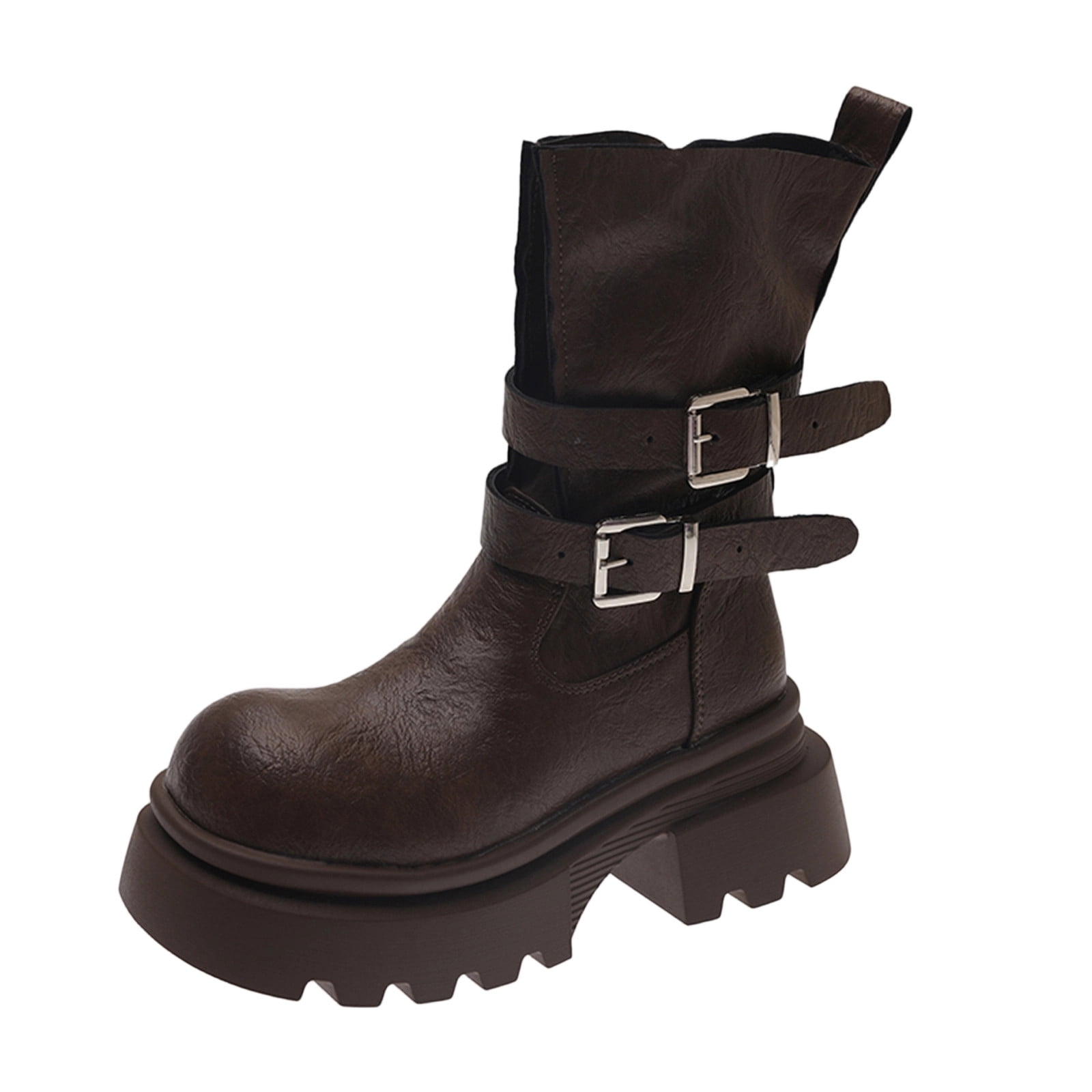 Brown Ankle Boots For Ladies Chunky Low Heel Short Shaft Autumn Winter ...