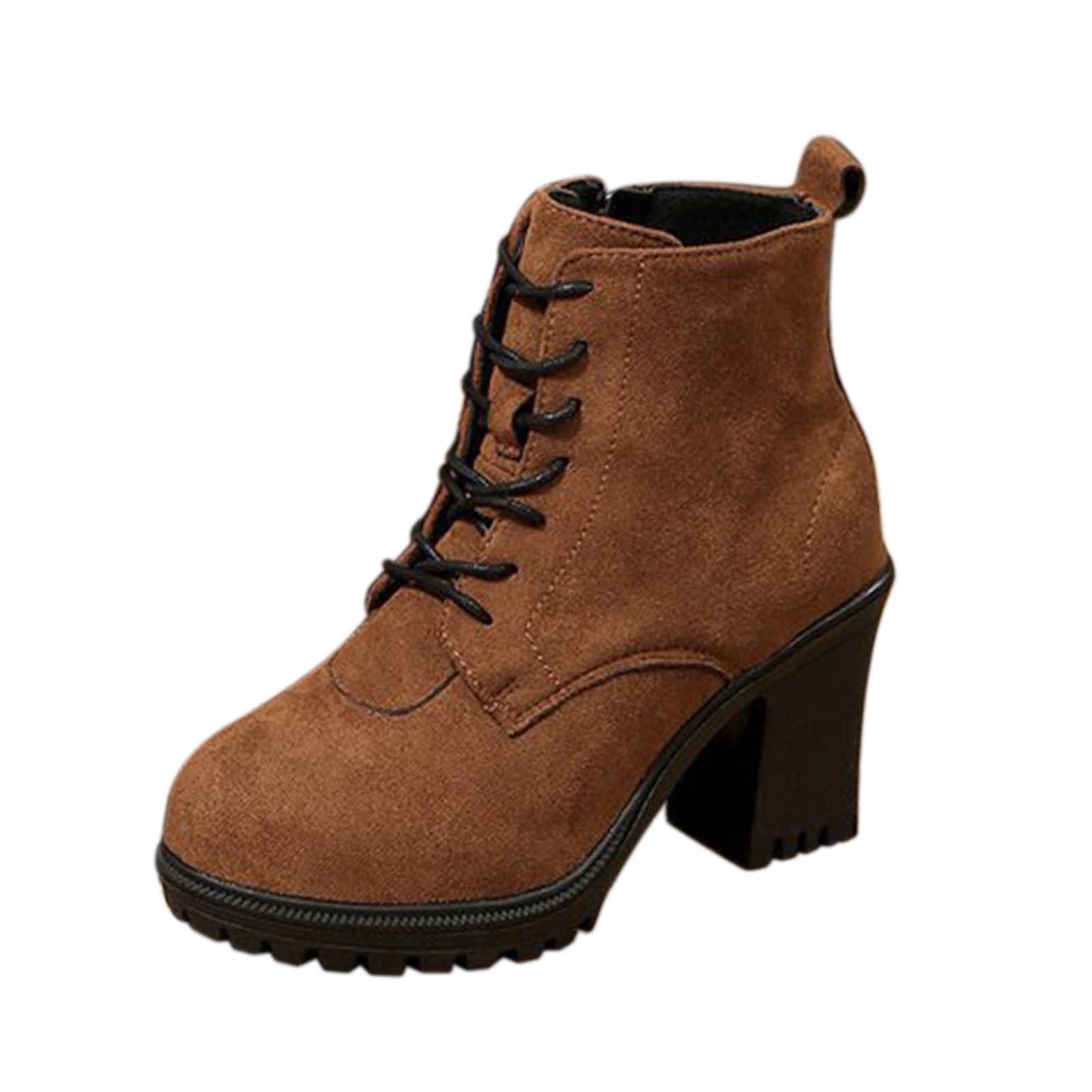 Brown Ankle Boots For Women Block Heel Heeled Boots Mid Calf Booties ...