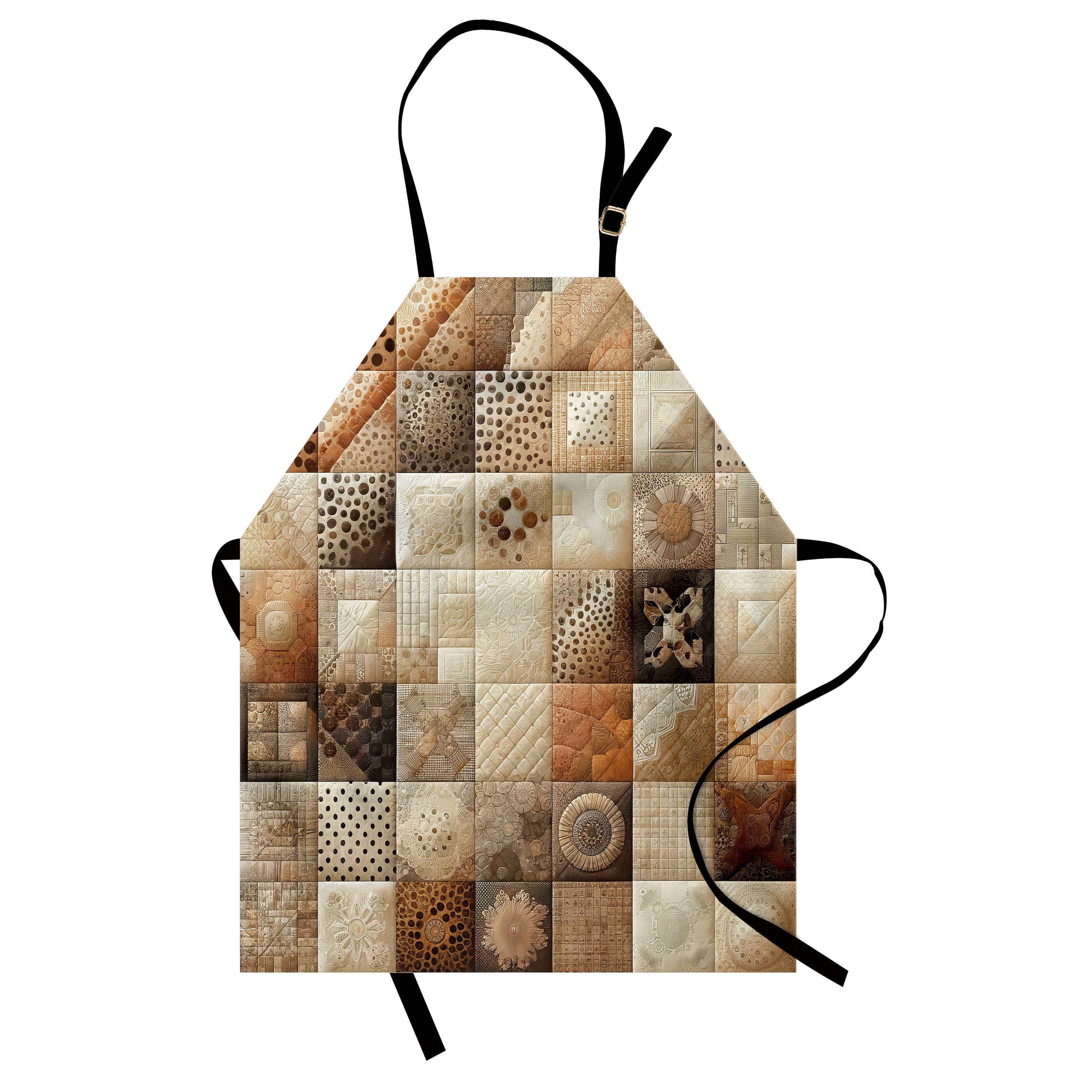 Brown Apron, Sepia Color Palette Squares of Abstract Dots Boho Motifs ...