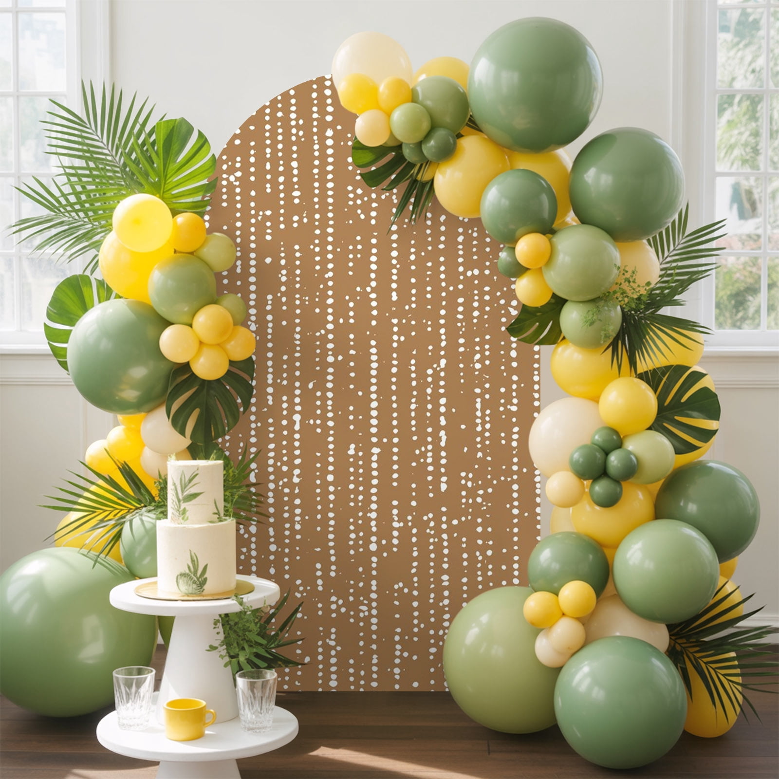 Brown Arch Backdrop Cover 6.6 FT, White Dots and Lines Fiber Abstract ...