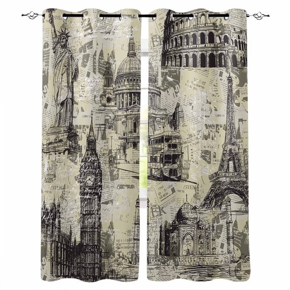 Brown Architecture Blackout Curtains for Bedroom/Living Room, Thermal ...