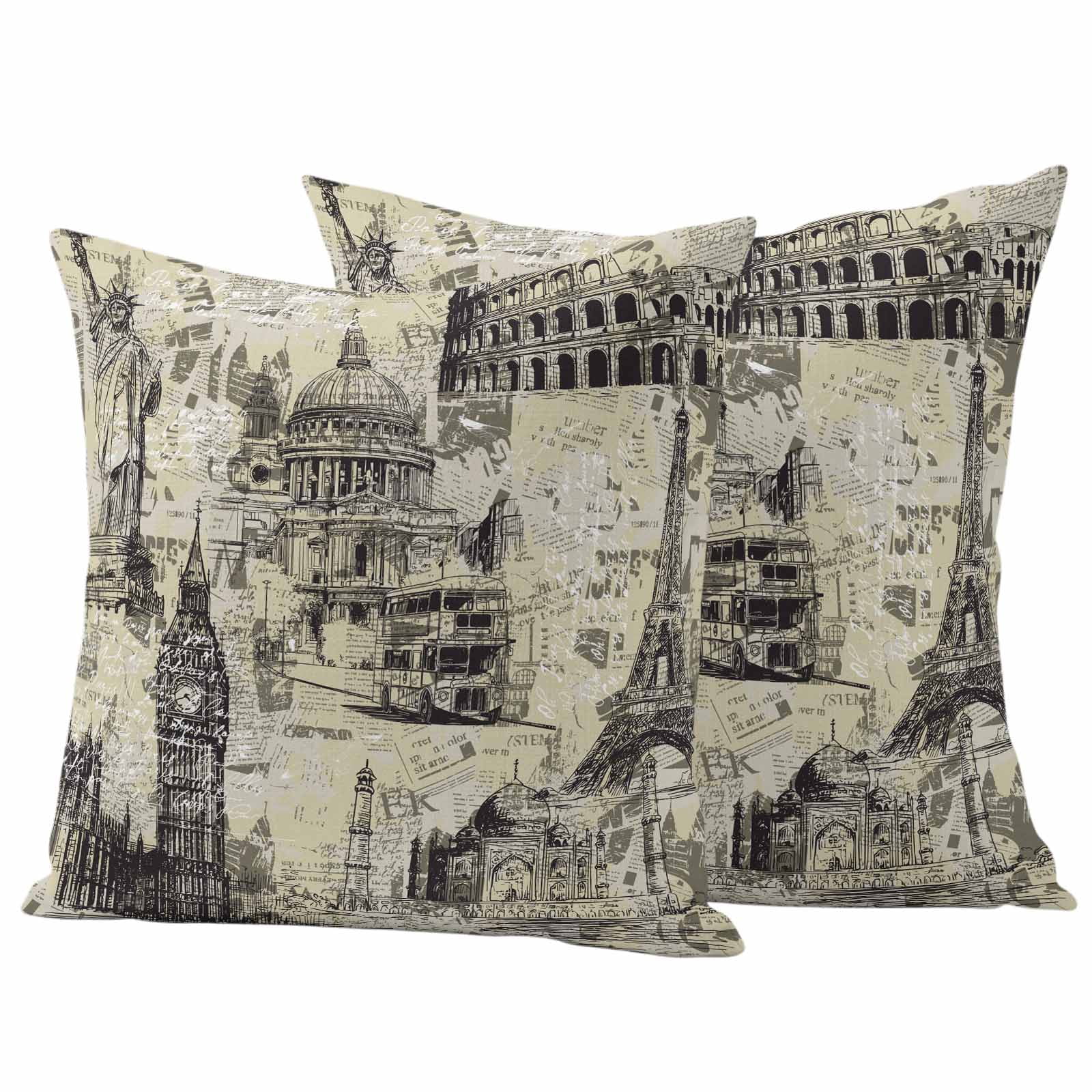 Brown Architecture Outdoor Waterproof Pillow Covers, Abstract City ...