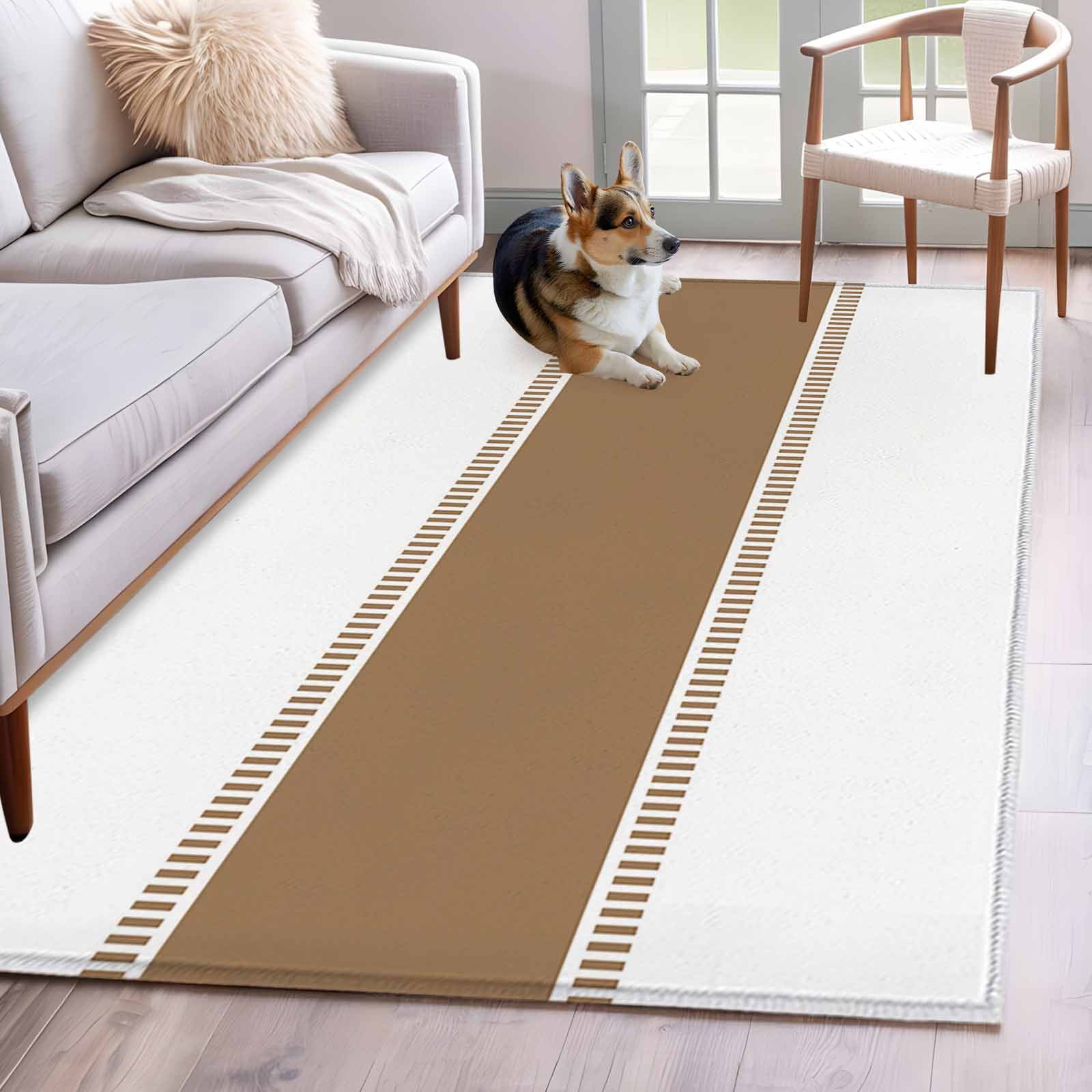 Brown Area Rugs 3x5 Ft Stripes Solid Color Washable Rug Non Slip Indoor 