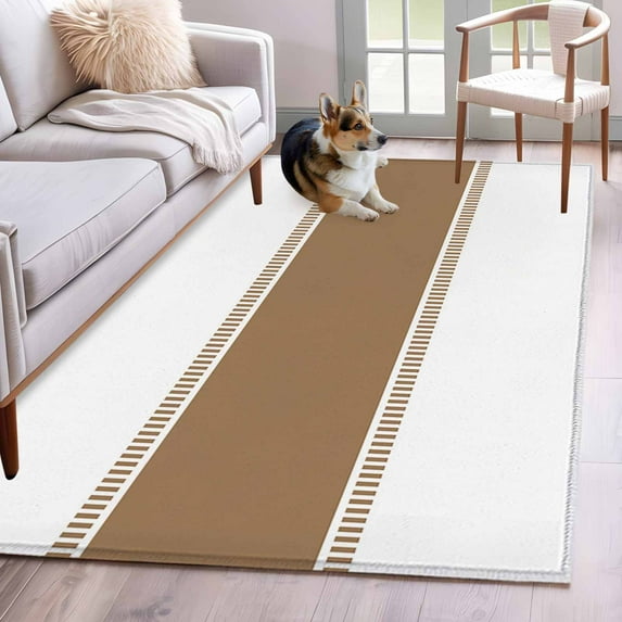 Brown Area Rugs 3x5 ft Stripes Solid Color Washable Rug Non Slip Indoor ...
