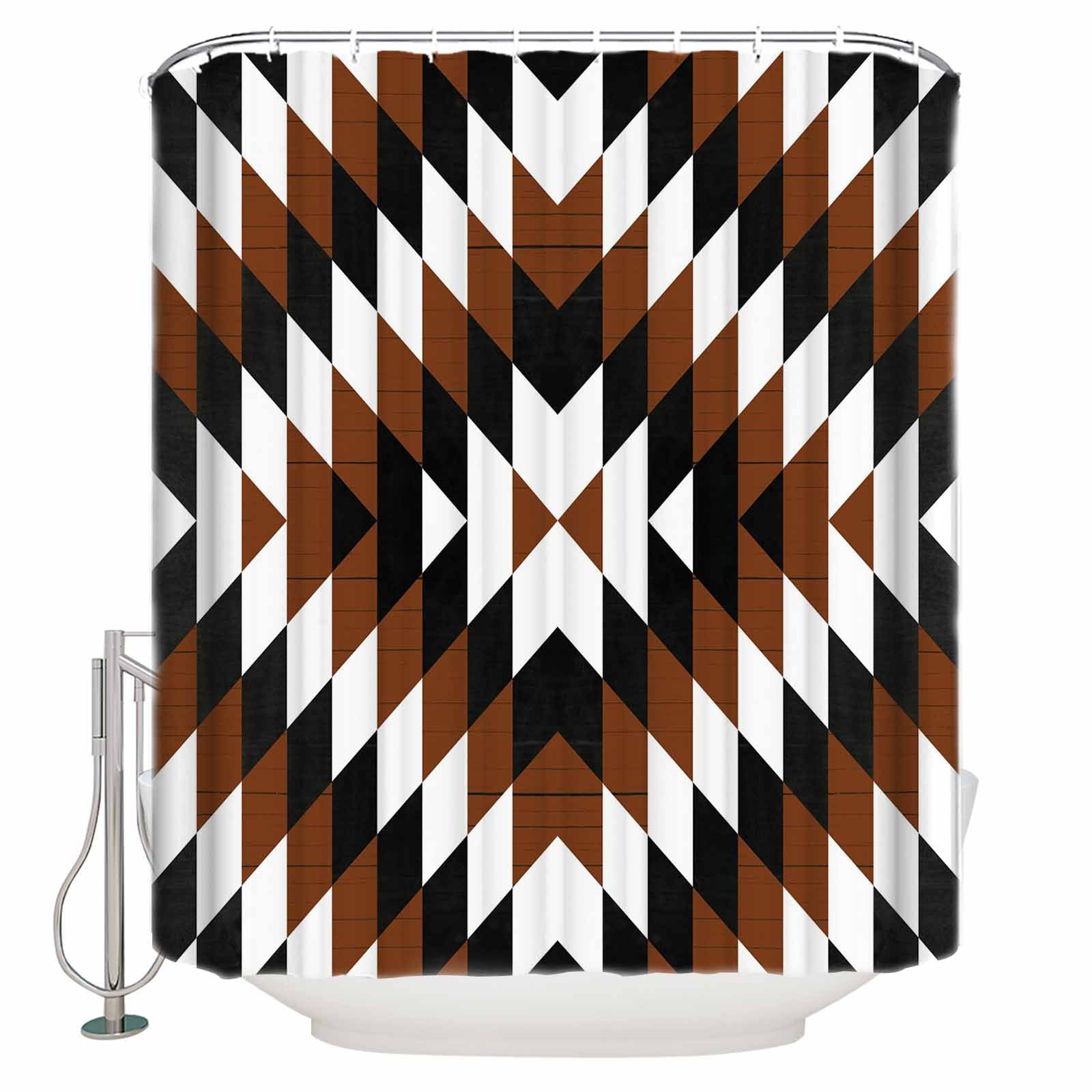 Brown Aztec Bathroom Shower Curtains with 12 Hooks Polyester Waterproof ...