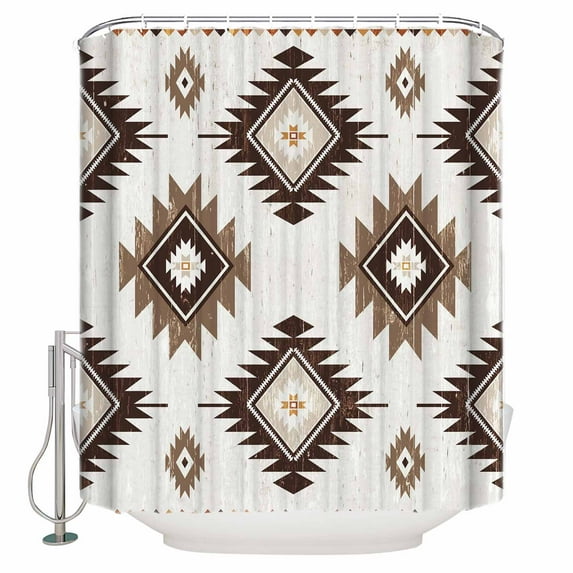 Brown Aztec Bathroom Shower Curtains with 12 Hooks Polyester Waterproof ...