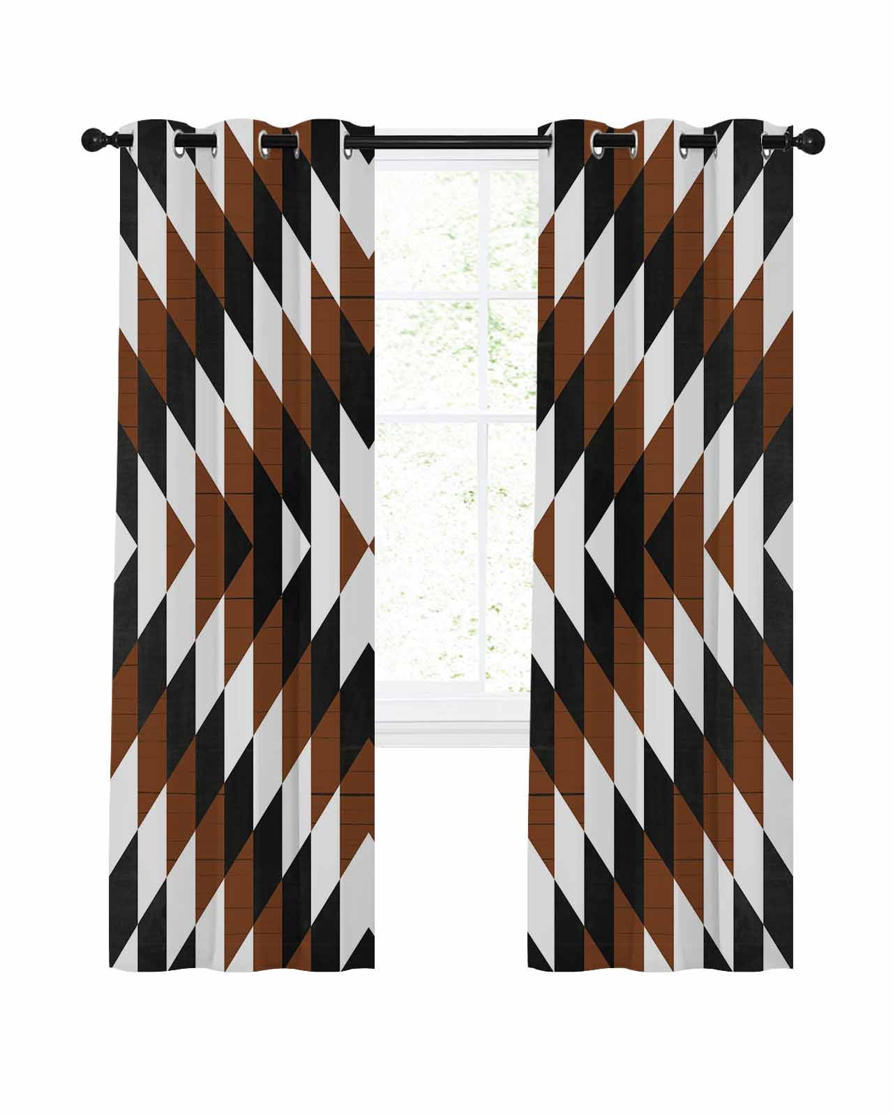 Brown Aztec Blackout Curtains 45 Inches Long for Bedroom,Black White ...