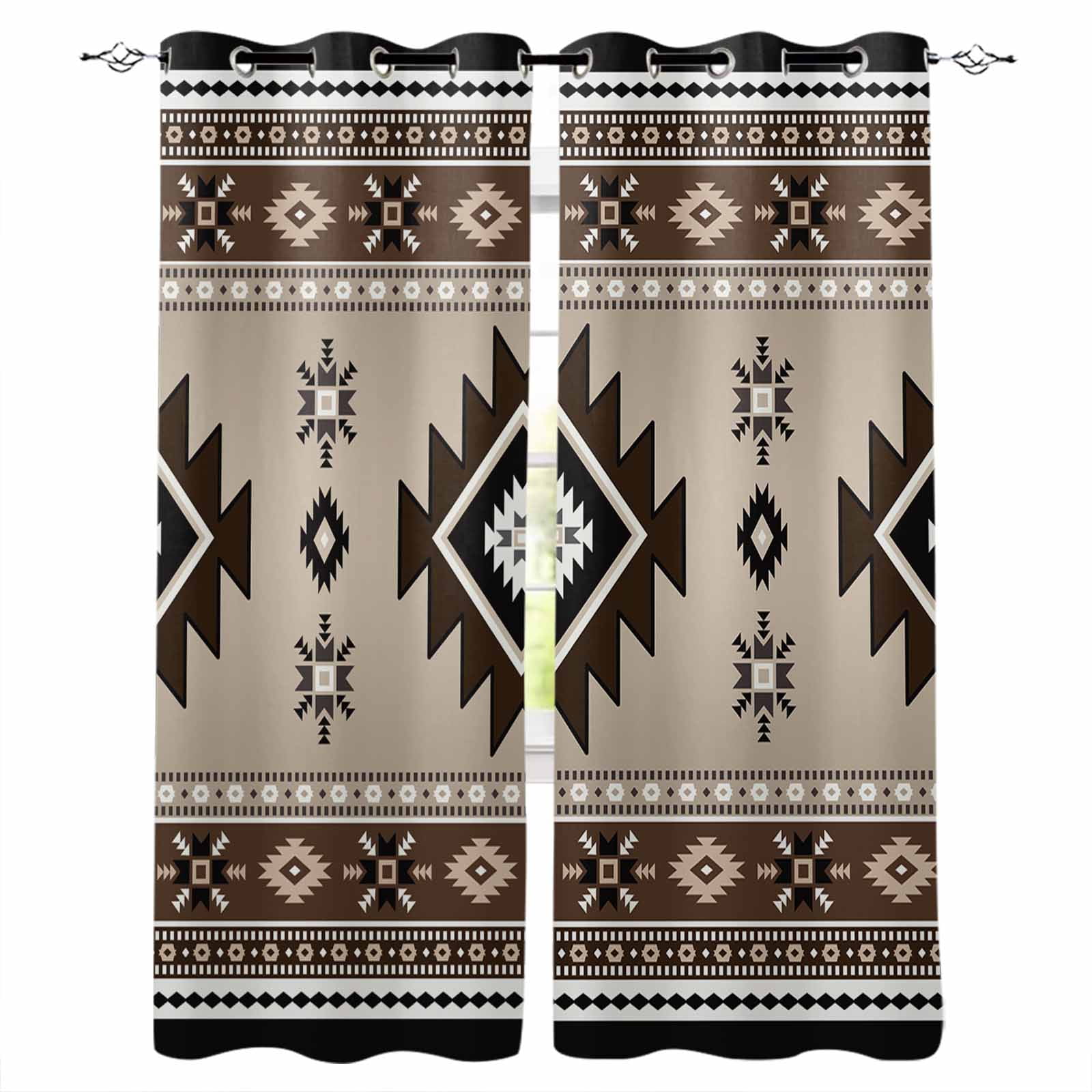 Brown Aztec Blackout Curtains 72 Inches Long, Boho Southwest Ethnic ...