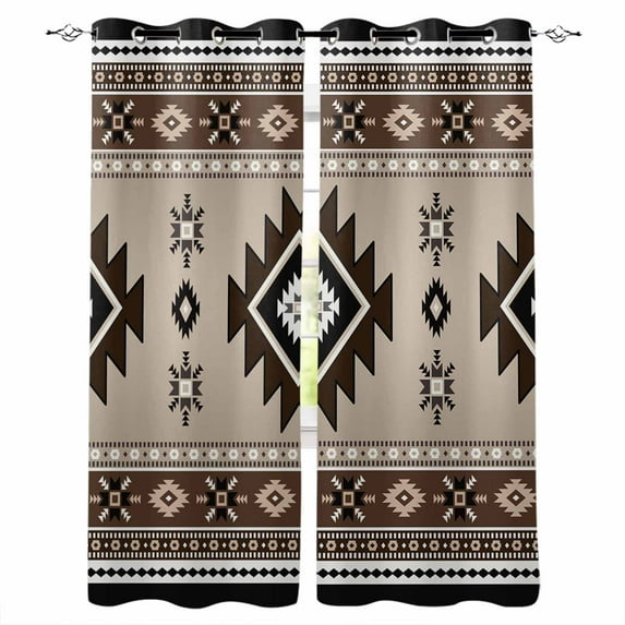 Brown Aztec Blackout Curtains 72 Inches Long, Boho Southwest Ethnic ...