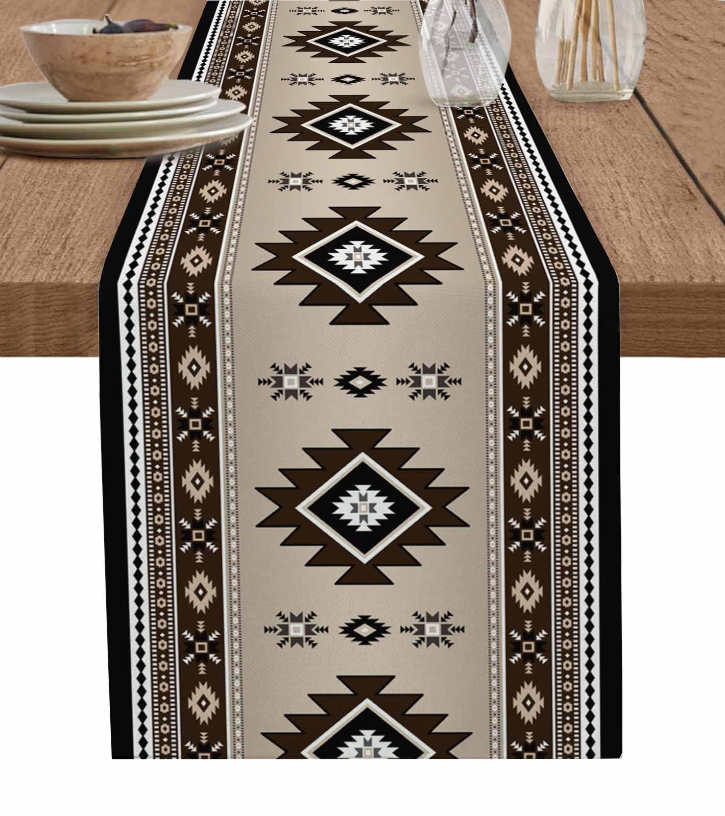Brown Aztec Burlap Cotton Table Runner 13x36 Inches Short, Boho ...