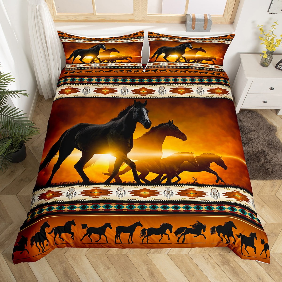 Brown Aztec Duvet Cover African Tribal Horse Printed Bedding Set,Farm ...