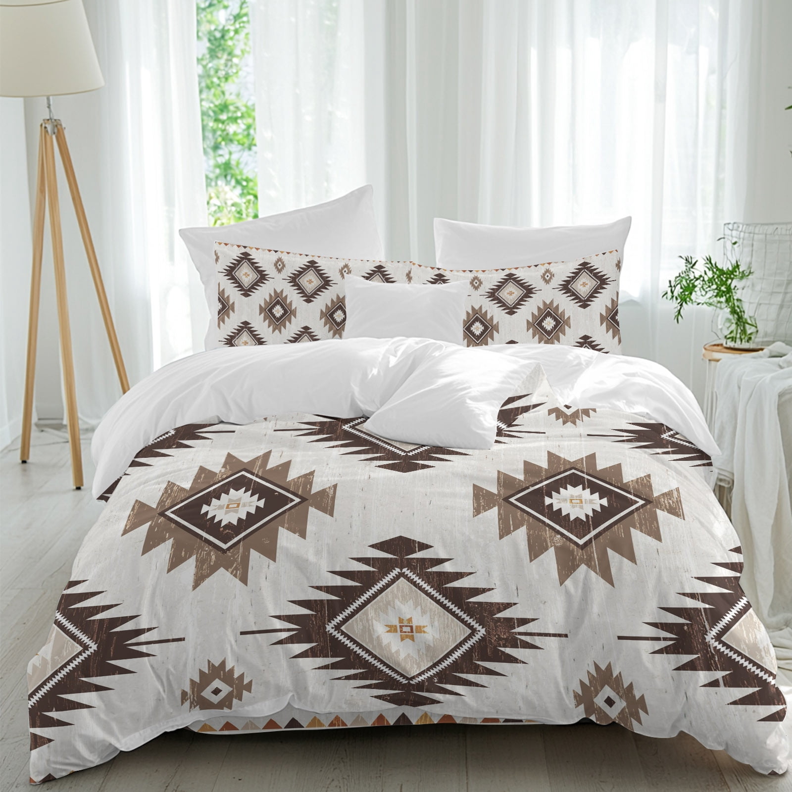 Brown Aztec Ethnic Style California King Size Bed Set,Country Farmhouse ...