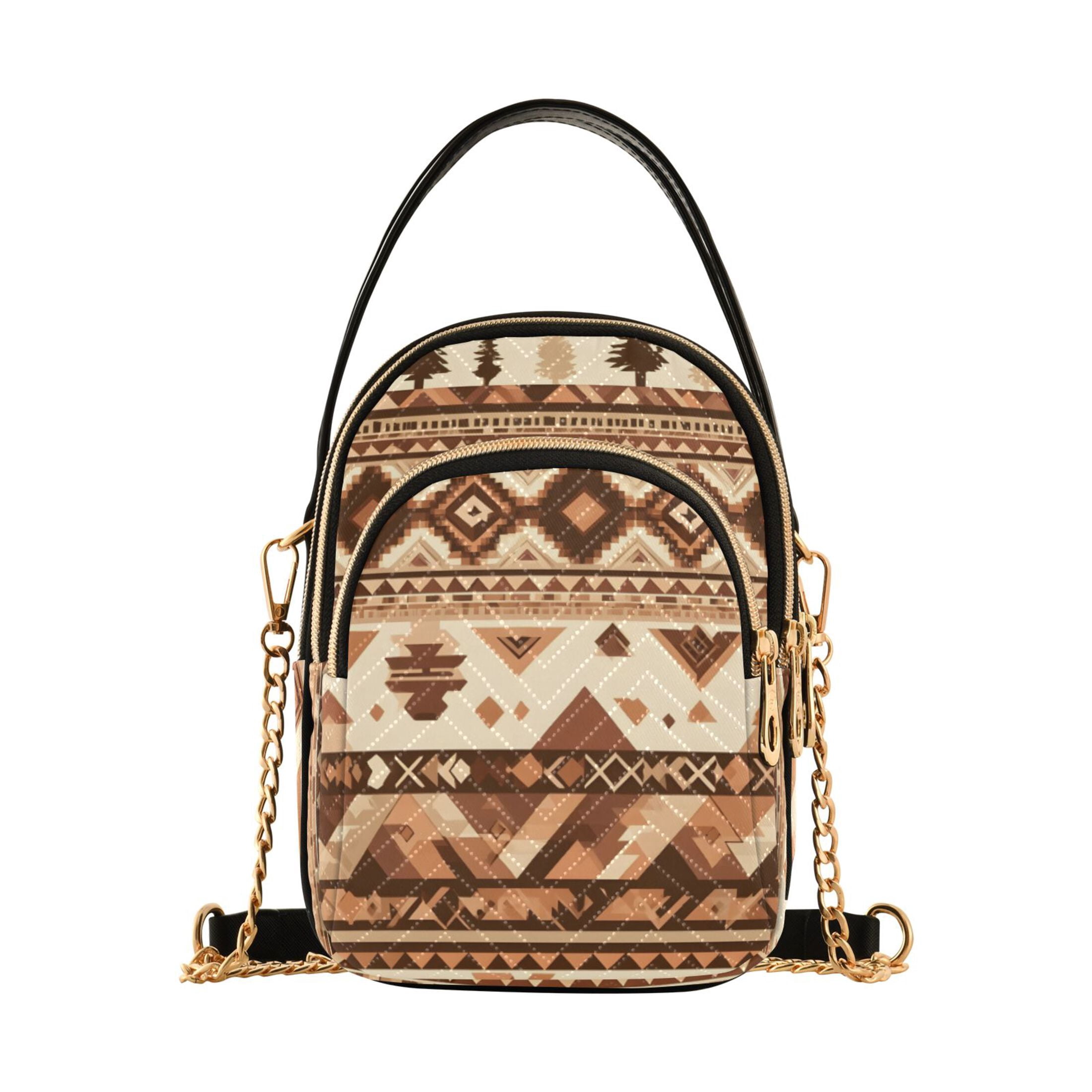 Brown Aztec Geometric Pattern Women's Crossbody Handbags Leather ...