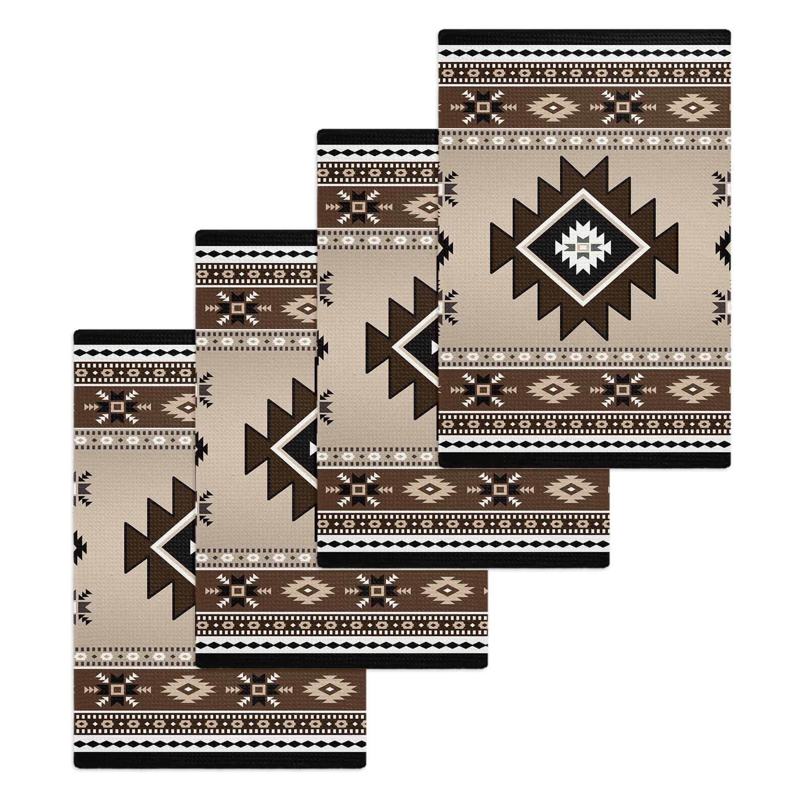 Brown Aztec Hand Towels Set, Waffle Weave Kitchen Towels 4 Pieces, Boho ...