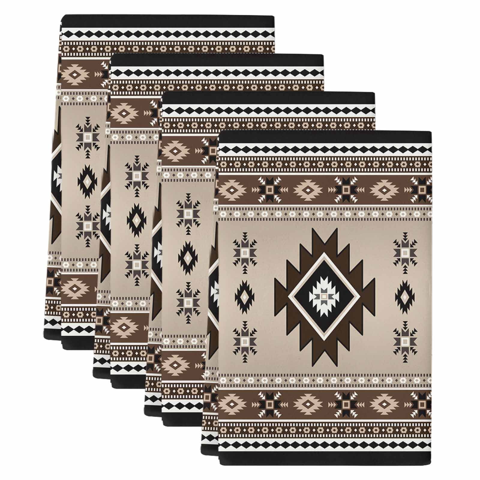 Brown Aztec Kitchen Towels Set of 4, Absorbent Microfiber Dish Tea ...