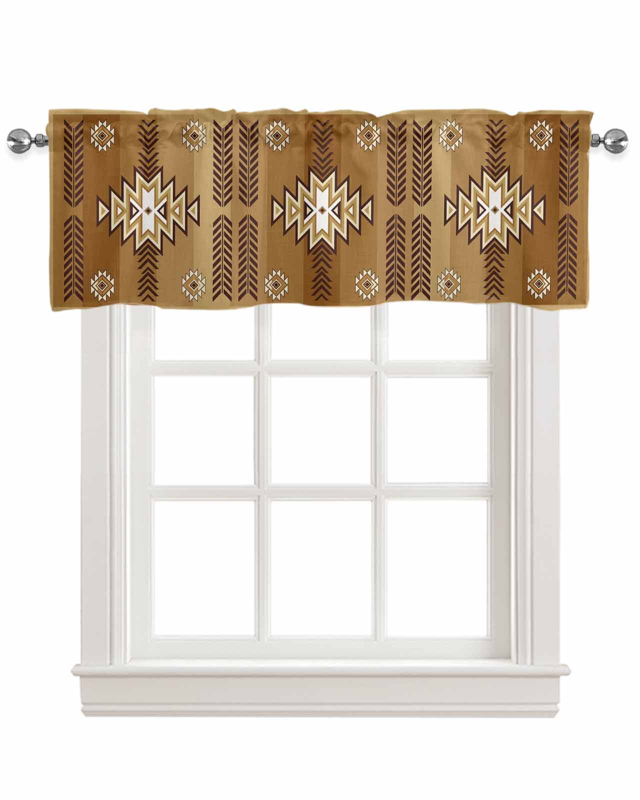 Brown Aztec Linen Curtain Valance for Bedroom/Bathroom/Kitchen/Living ...