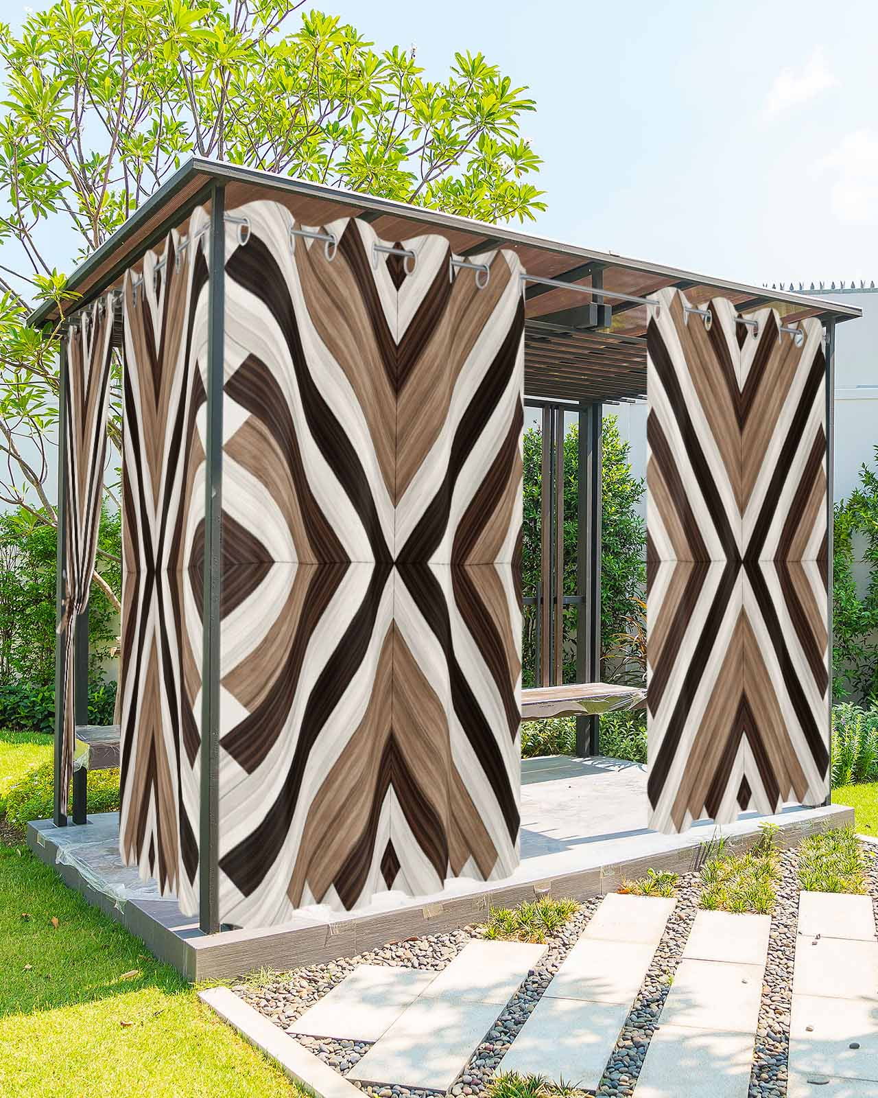 Brown Aztec Outdoor Curtains for Patio, Abstract Southwest Black ...
