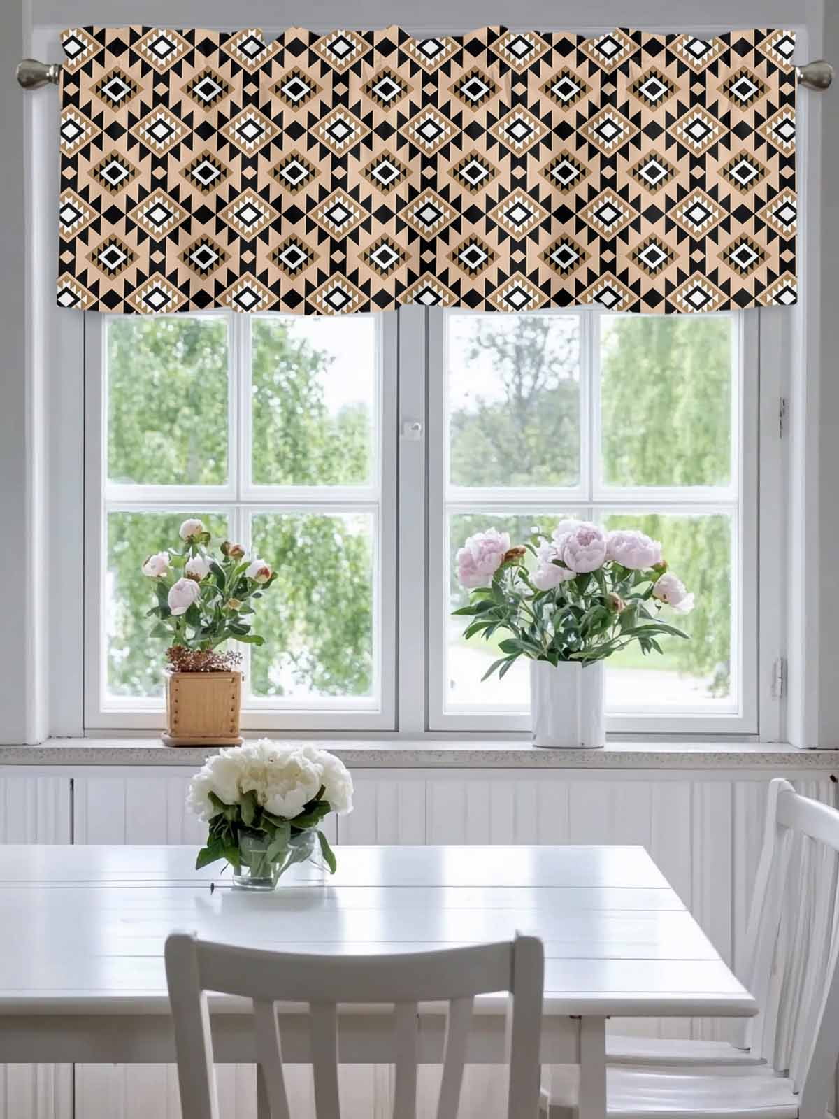 Brown Aztec Retro Ethnic Style Valances for Windows,Kitchen Valance Rod ...