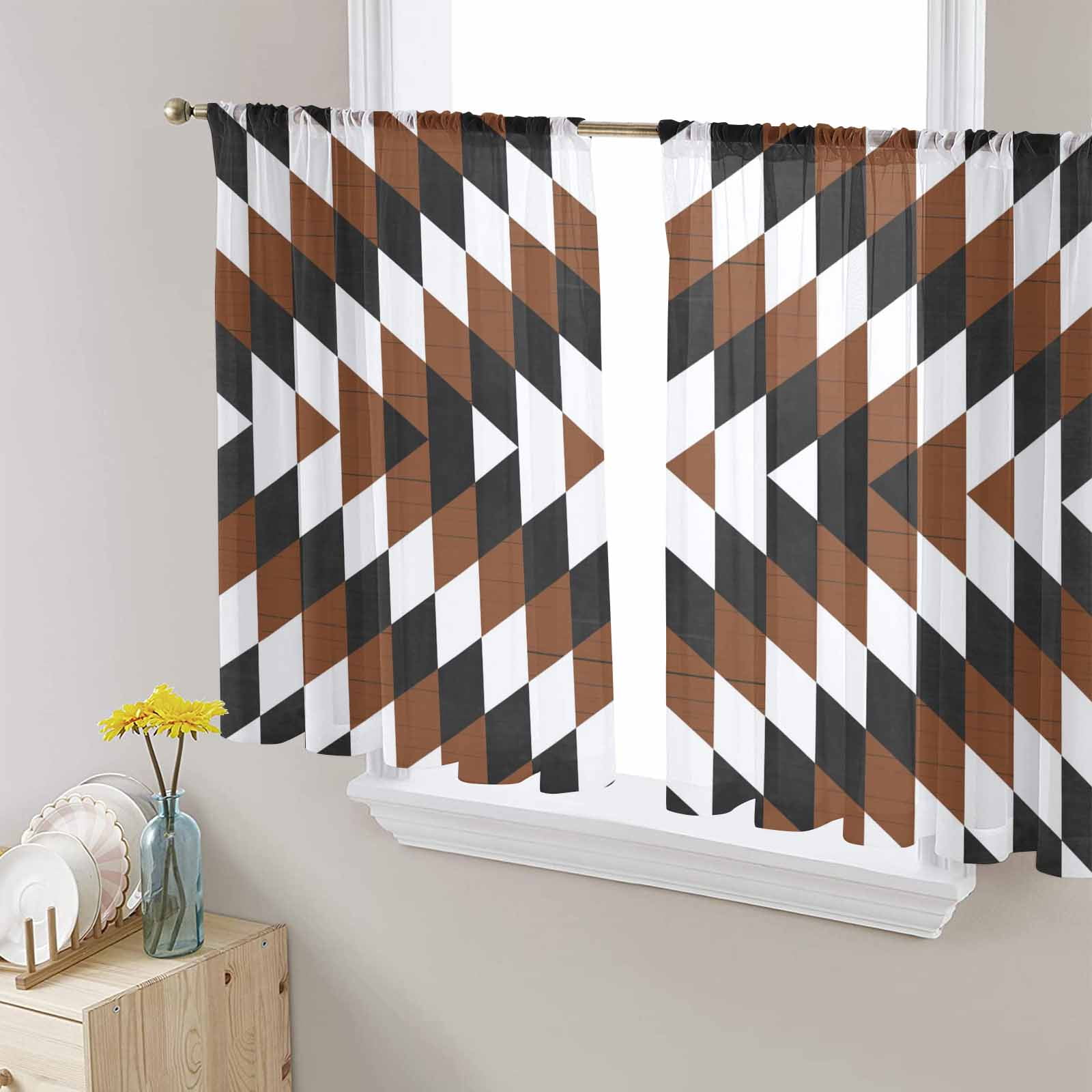 Brown Aztec Sheer Curtains 54 Inches Length 2 Panels Set, Window Sheer ...