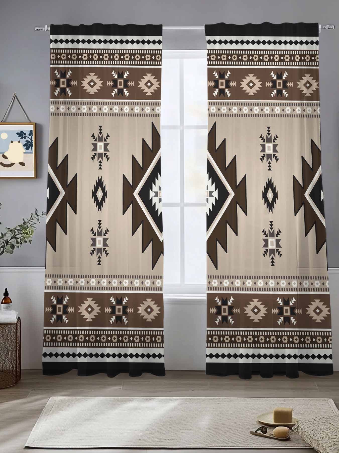 Brown Aztec Sheer Curtains for Living Room Bedroom Boho Southwest ...