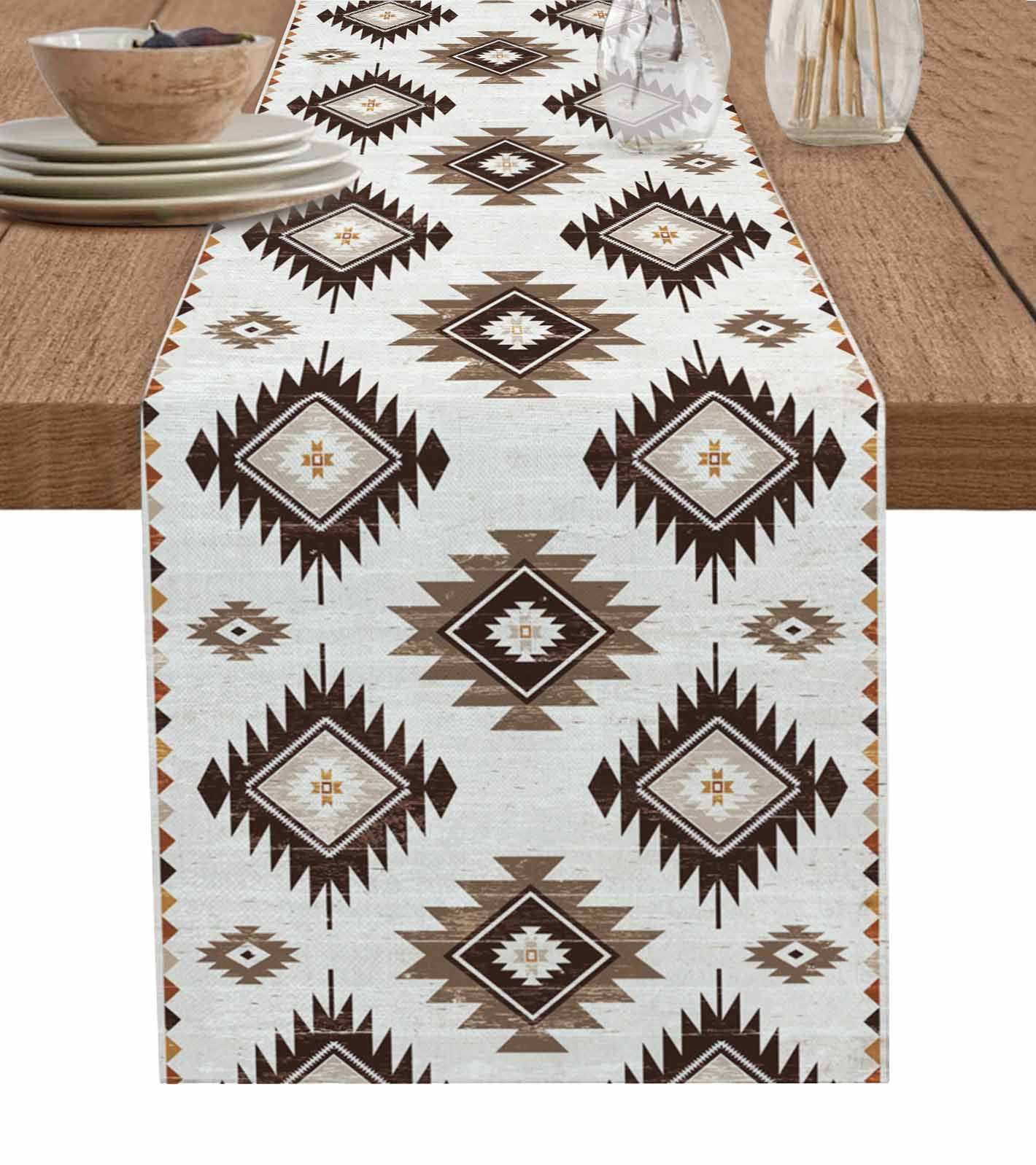 Brown Aztec Table Runner 90 Inches, Southwest Boho Tribal Country ...