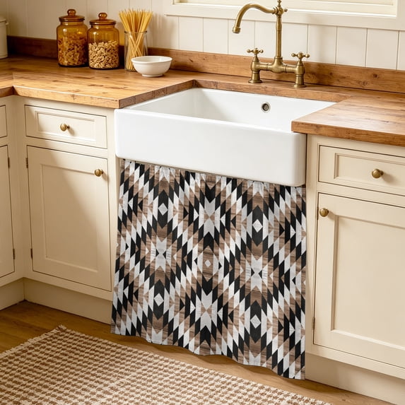 Brown Aztecs Cabinet Curtains 35"W x 35"L, Abstract Southwest Geometric ...