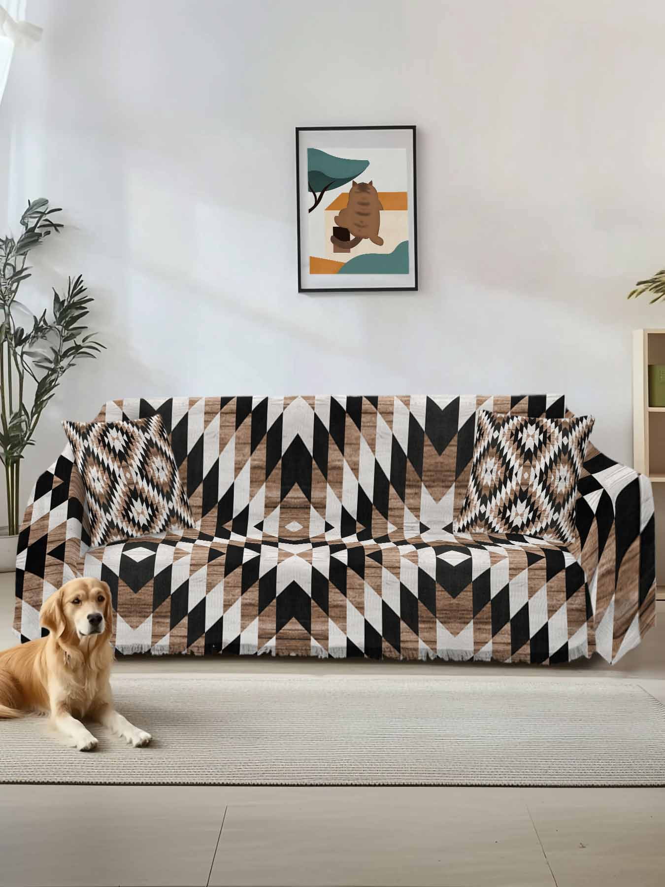 Brown Aztecs Couch Cover for Dogs, Abstract Southwest Geometric Vintage ...