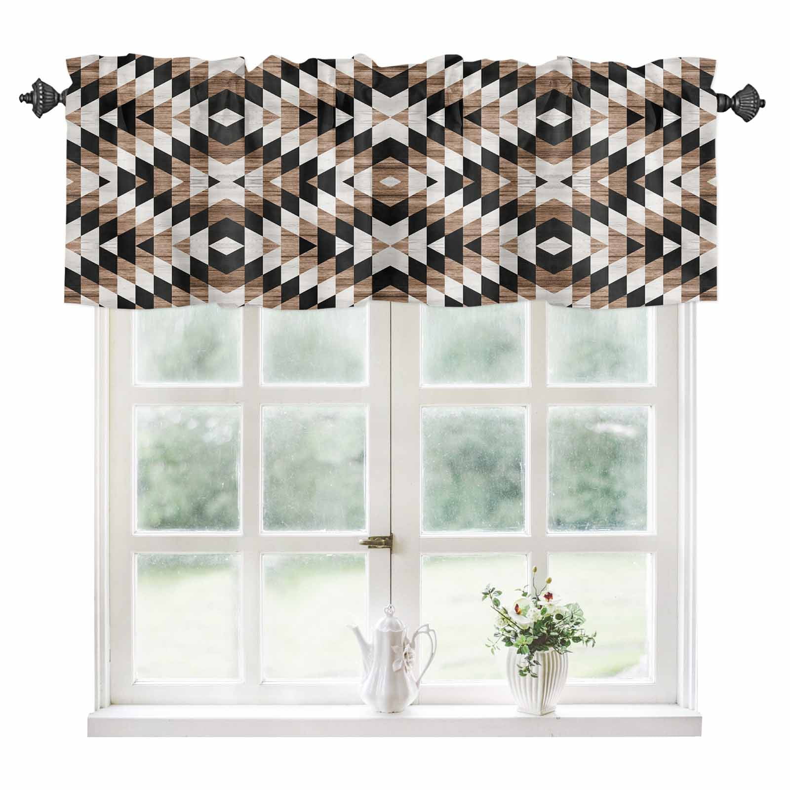 Brown Aztecs Kitchen Valances for Windows 60x18 Inch Kitchen Curtains ...