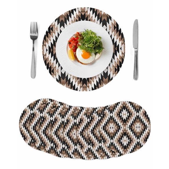 Brown Aztecs Round 15 Inch Placemats Set of 8, Abstract Southwest ...