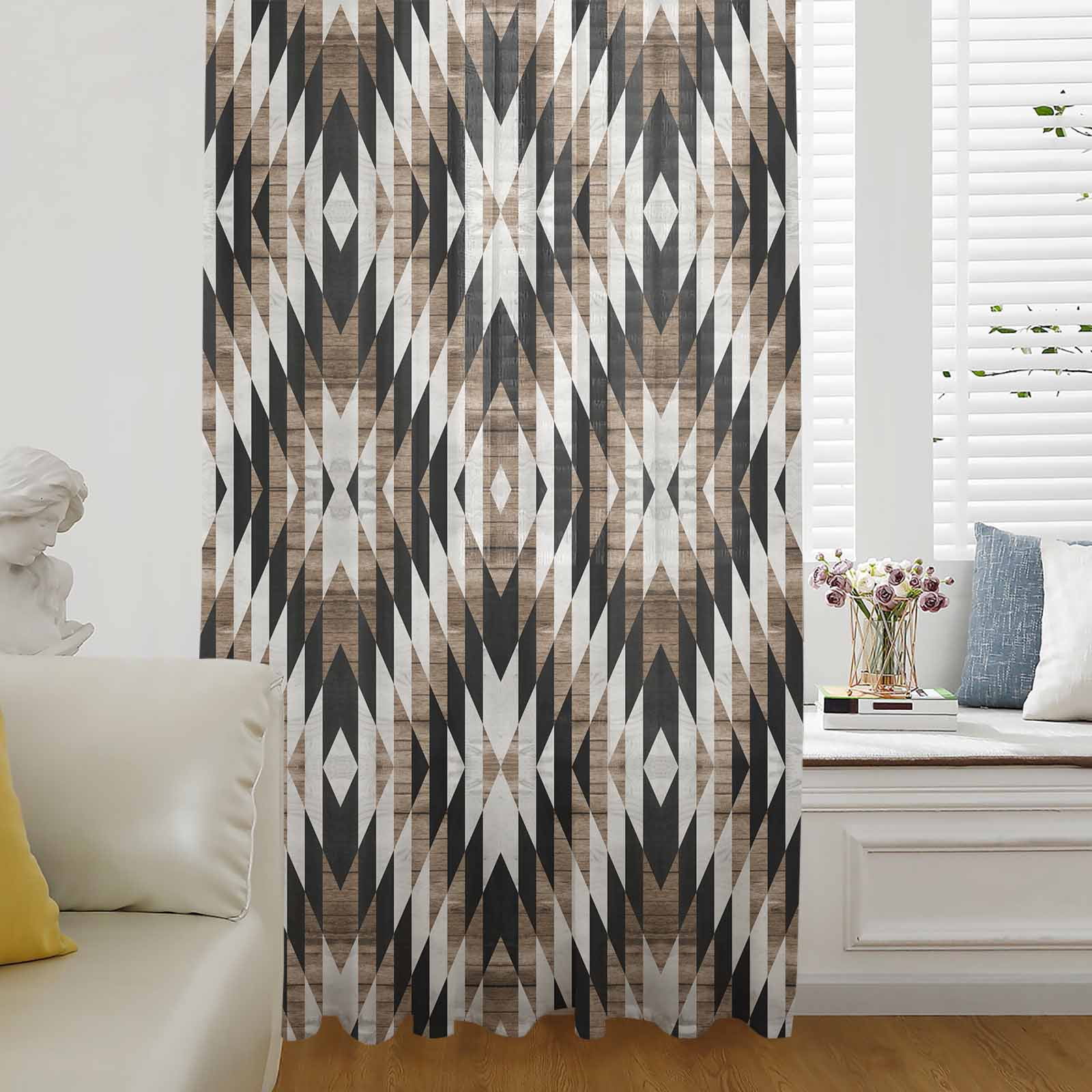 Brown Aztecs Semi Sheer Curtains Drapes for Living Room,Bedroom,French ...