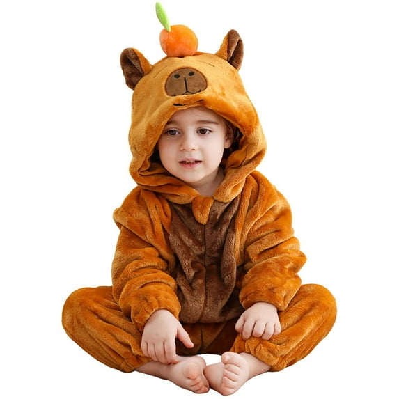 Brown Baby Children Boy Girl Kawaii Animal with Hood Overalls Shapewear ...