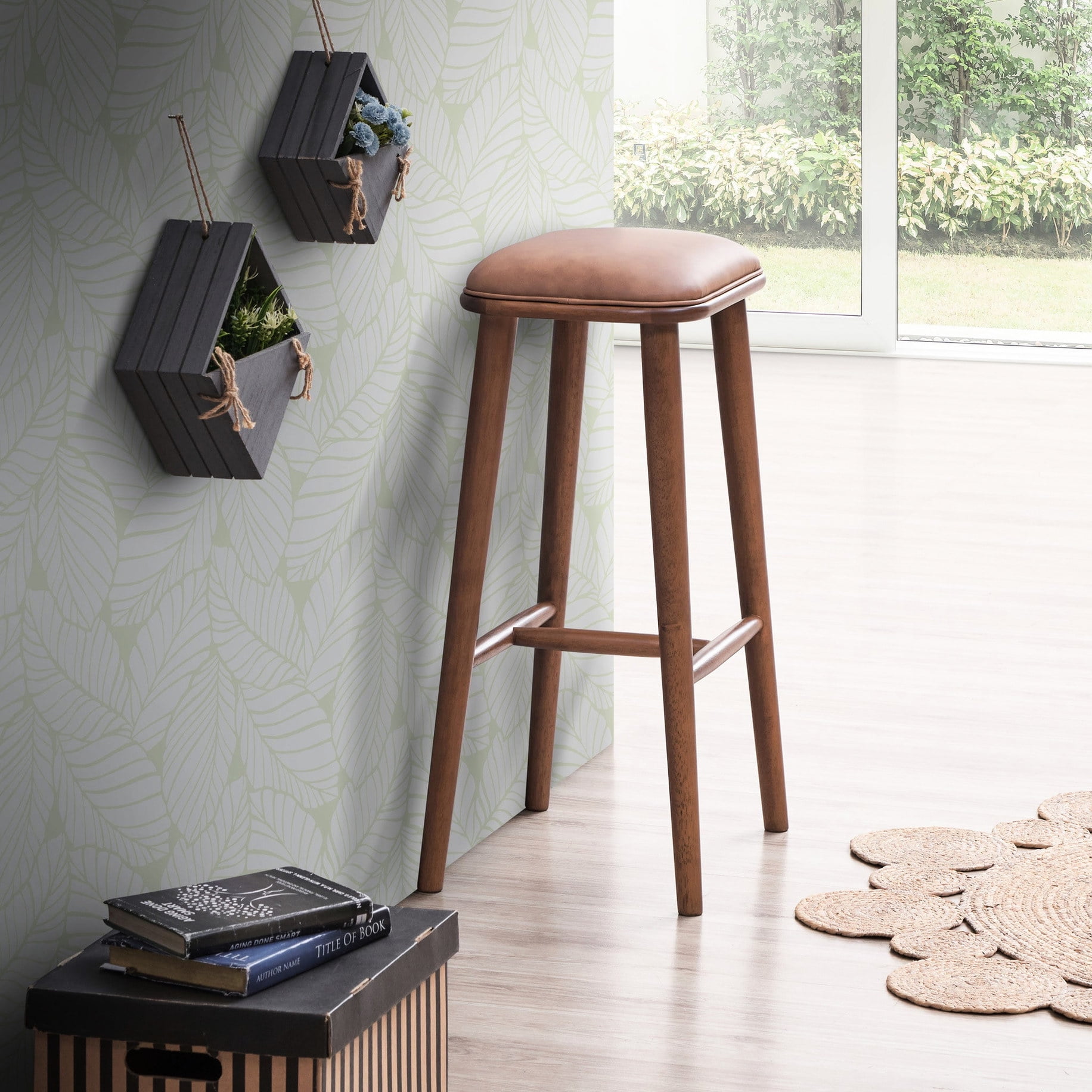 Brown Backless Bar Stools with Foam | Mid - Century Style for Kitchen ...
