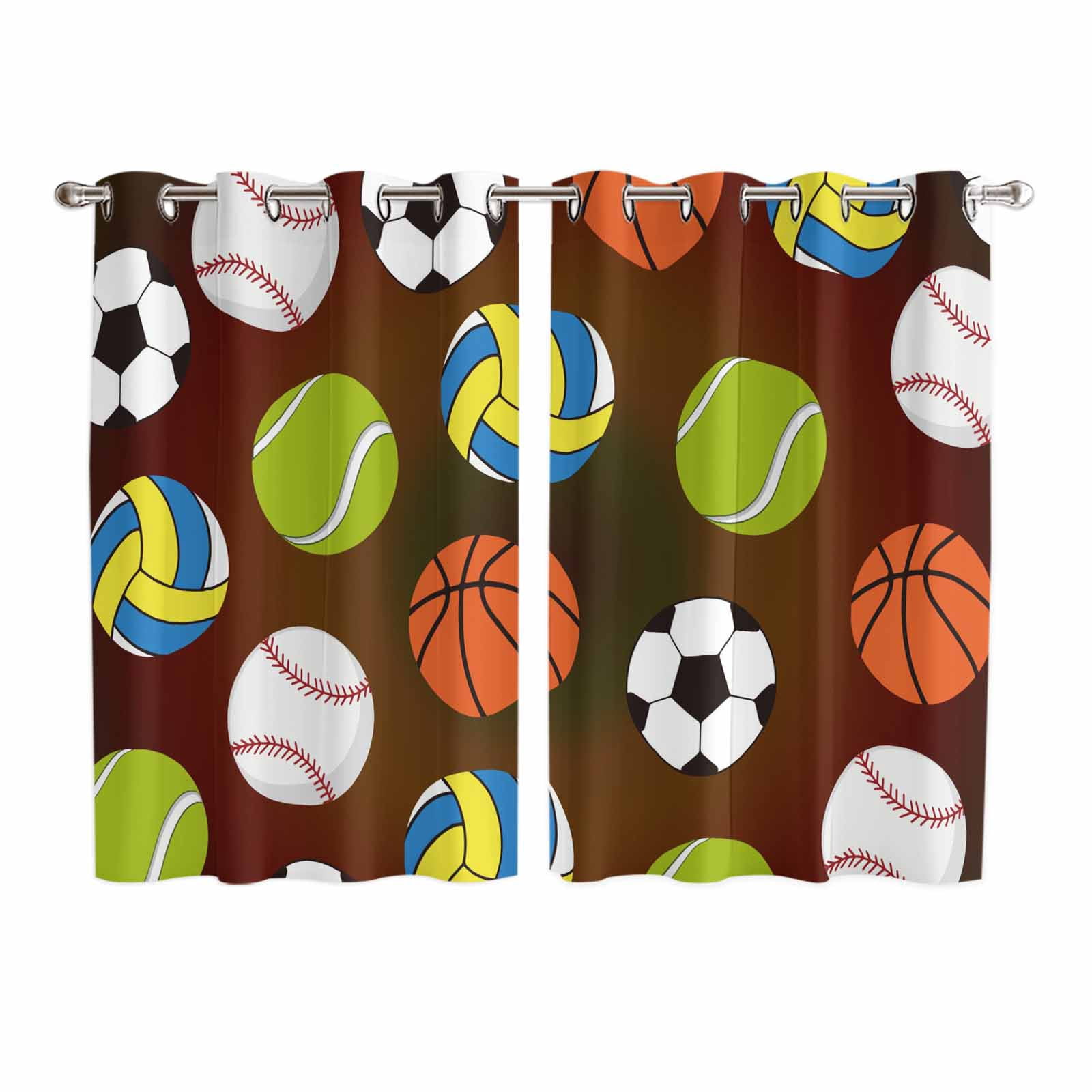 Brown Balls Kitchen Curtains Window Panels, Baseball Tennis Basketball ...