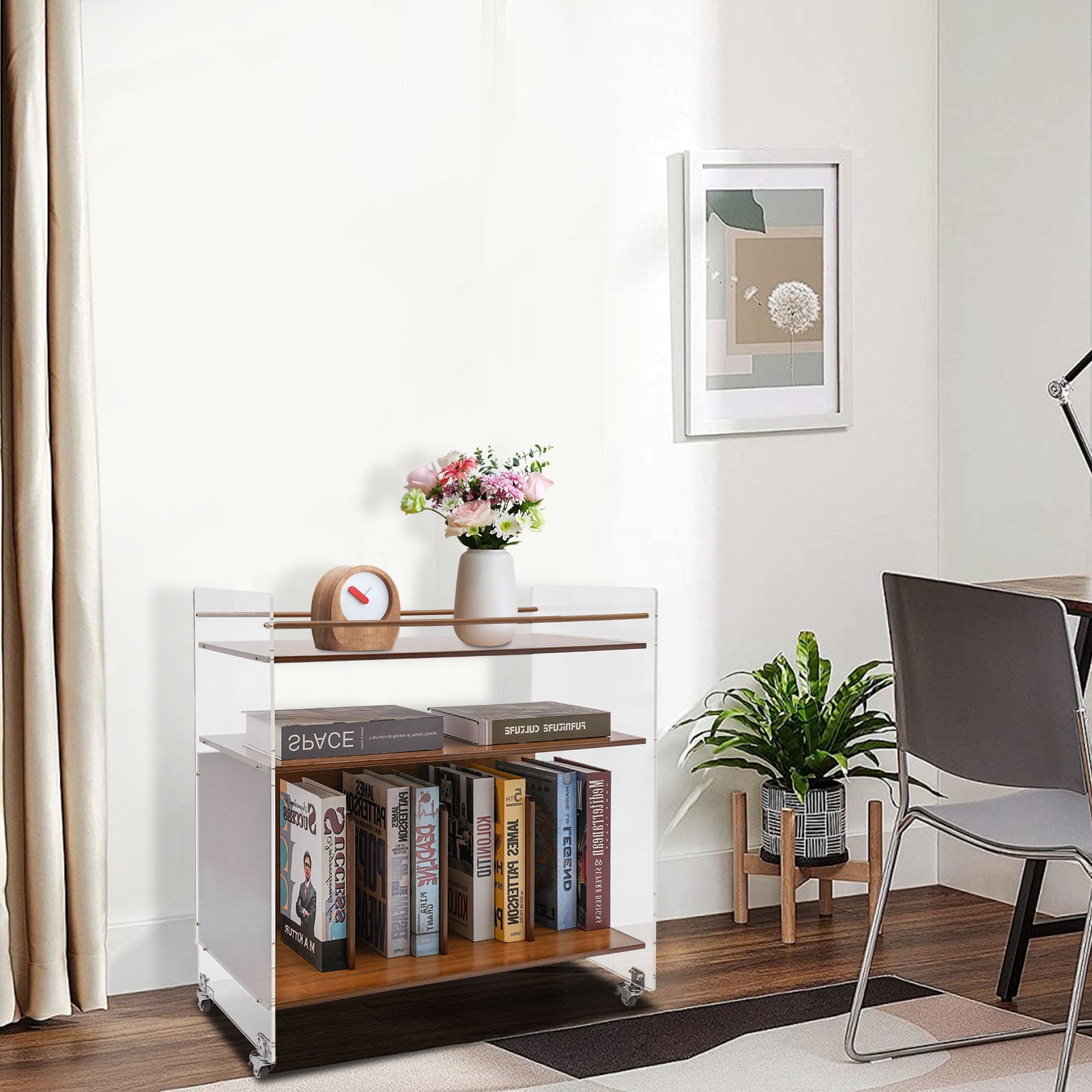 Brown Bamboo Acrylic 68x36x70cm With Three Layers Of Wheels To Move And ...