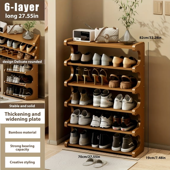 Brown Bamboo Shoe Rack - 4-Tier Freestanding Organizer with Wood Grain ...