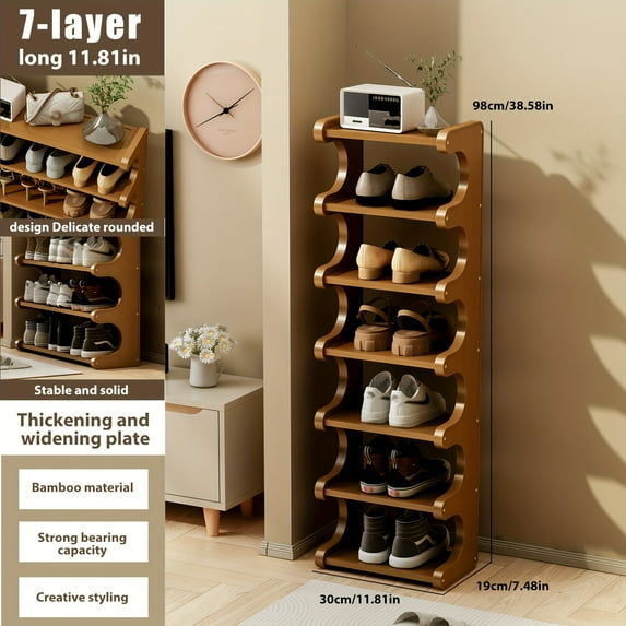 Brown Bamboo Shoe Rack, Multi-Tier Freestanding Design with Wood Grain ...