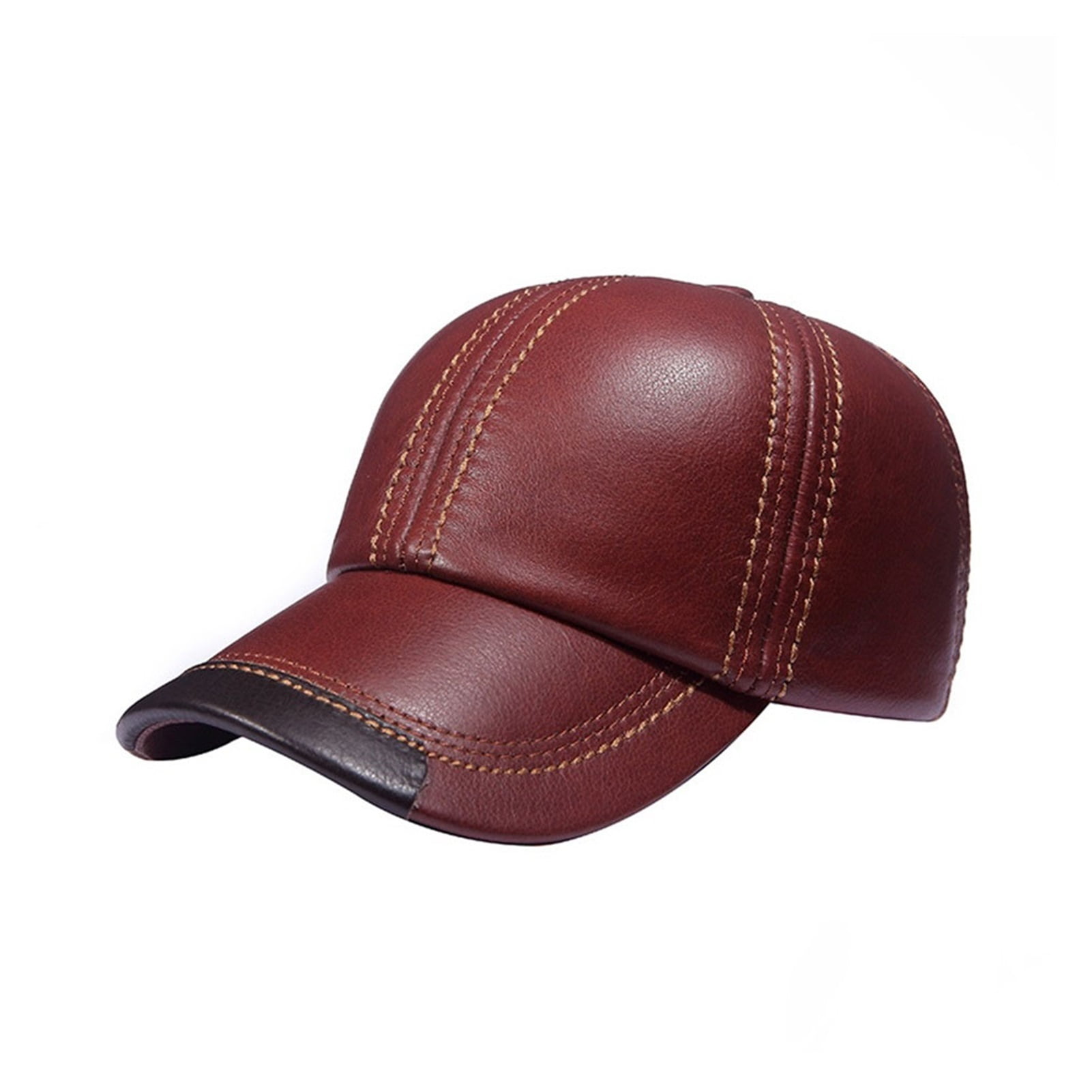 Brown Baseball Caps Men Genuine Leather Casual Peaked Hat Male ...