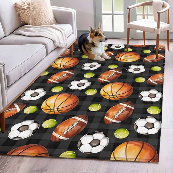 Brown Basketball Football Area Rugs 4'x6', Washable Small Throw Rugs ...