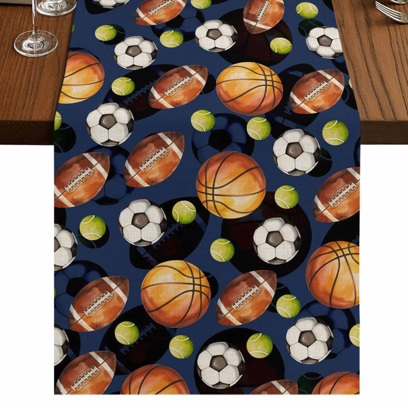 Brown Basketball Football Burlap Cotton Table Runner 13x108 Inches Long ...