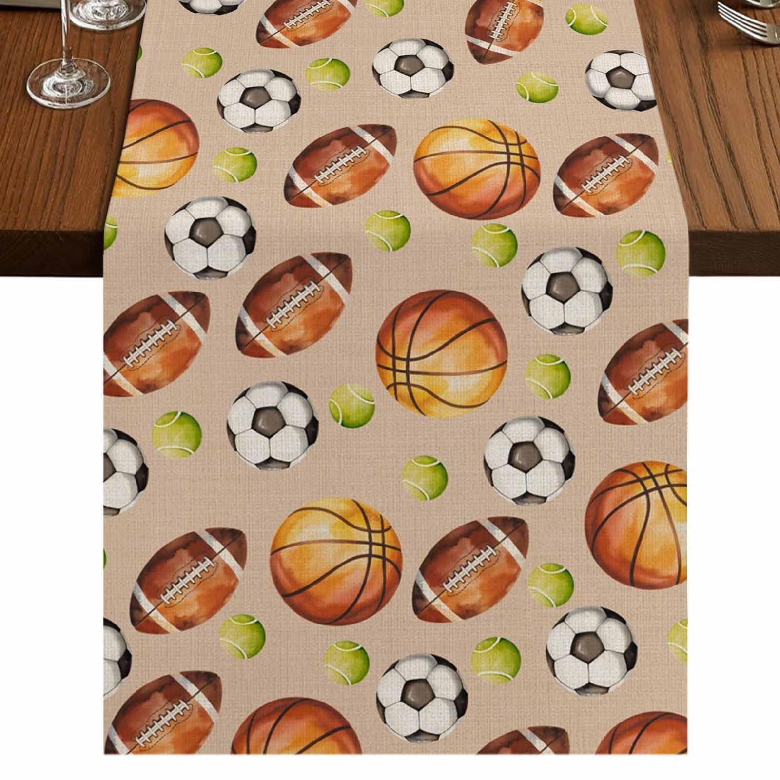 Brown Basketball Football Burlap Cotton Table Runner 18x72 Inches Long ...