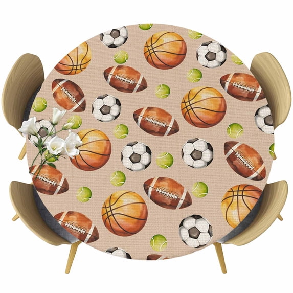 Brown Basketball Football Round Tablecloth 36-44 Inch Round Fitted ...