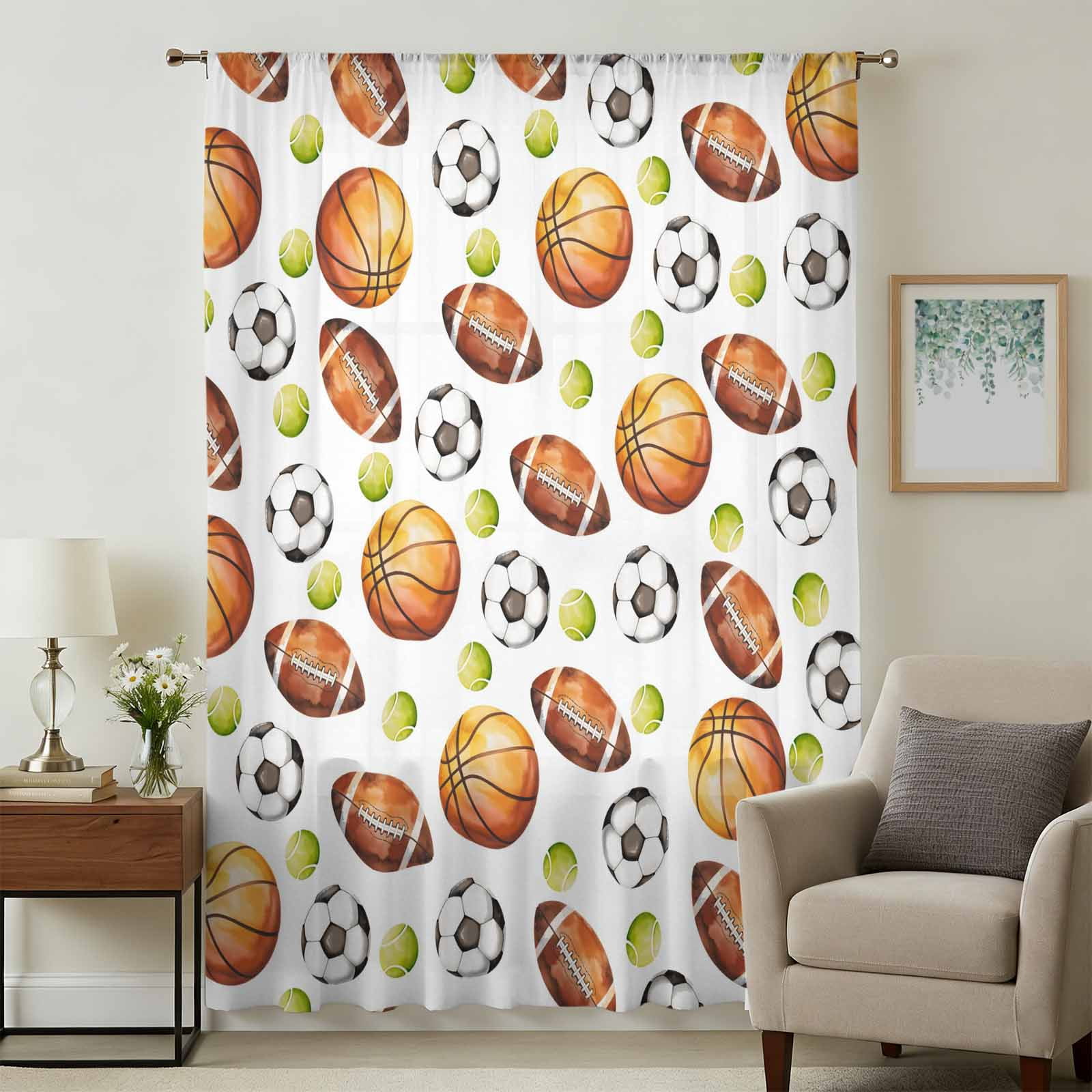 Brown Basketball Football Sheer Curtains 108" Extra Long for Living ...