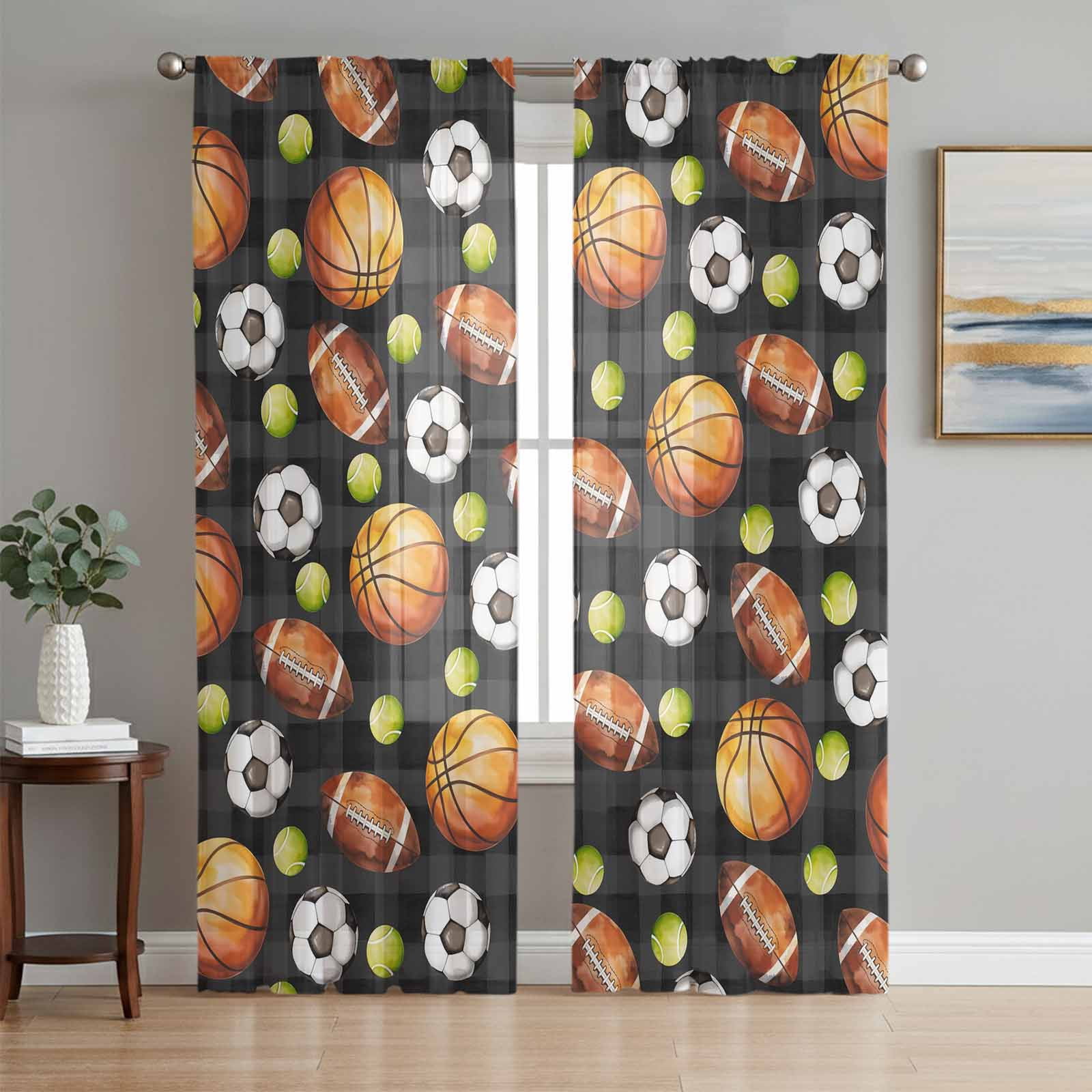 Brown Basketball Football Sheer Curtains for Living Room Bedroom ...