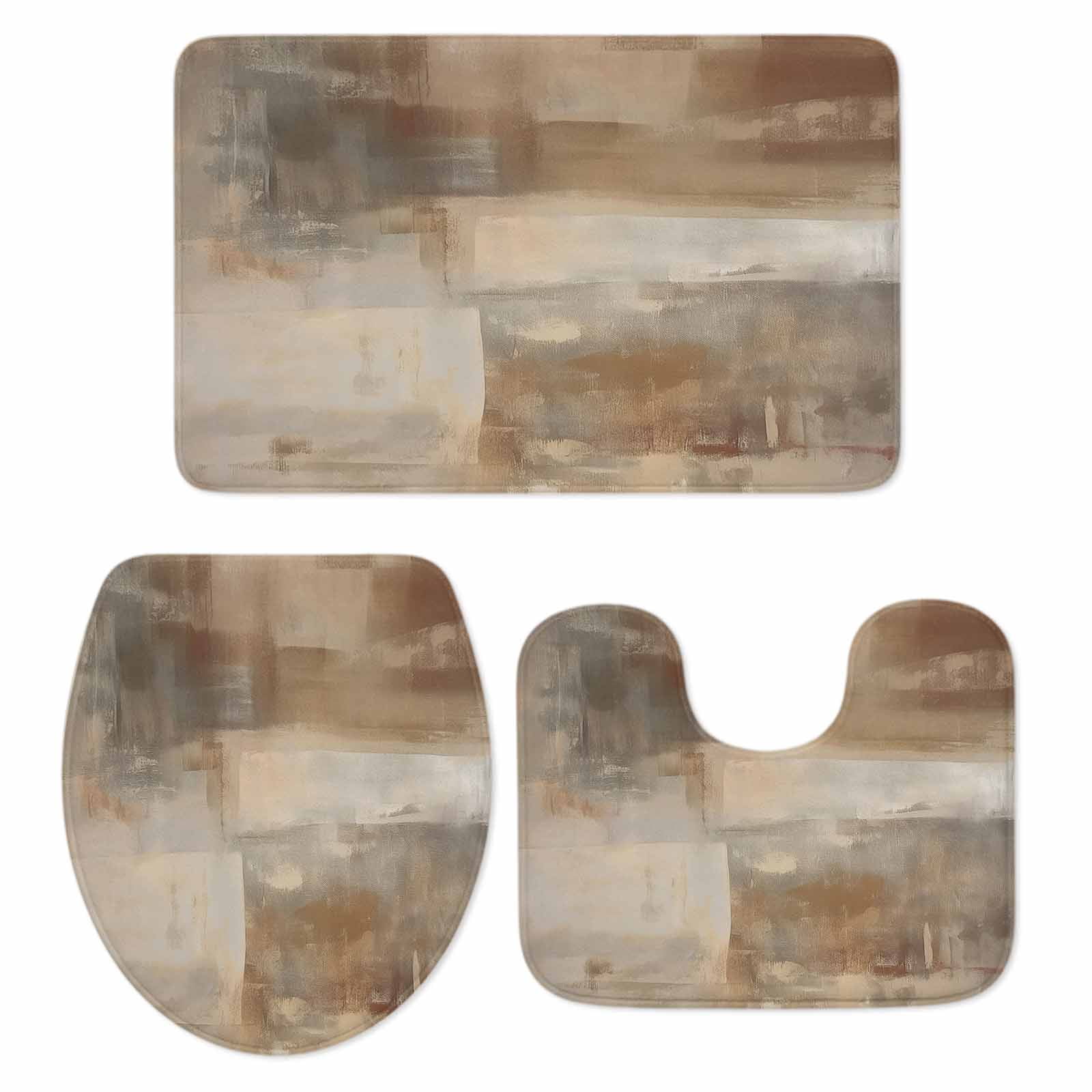Brown Bath Mat 3 Piece Bathroom Rug Set, Oil Painting Abstract Art ...