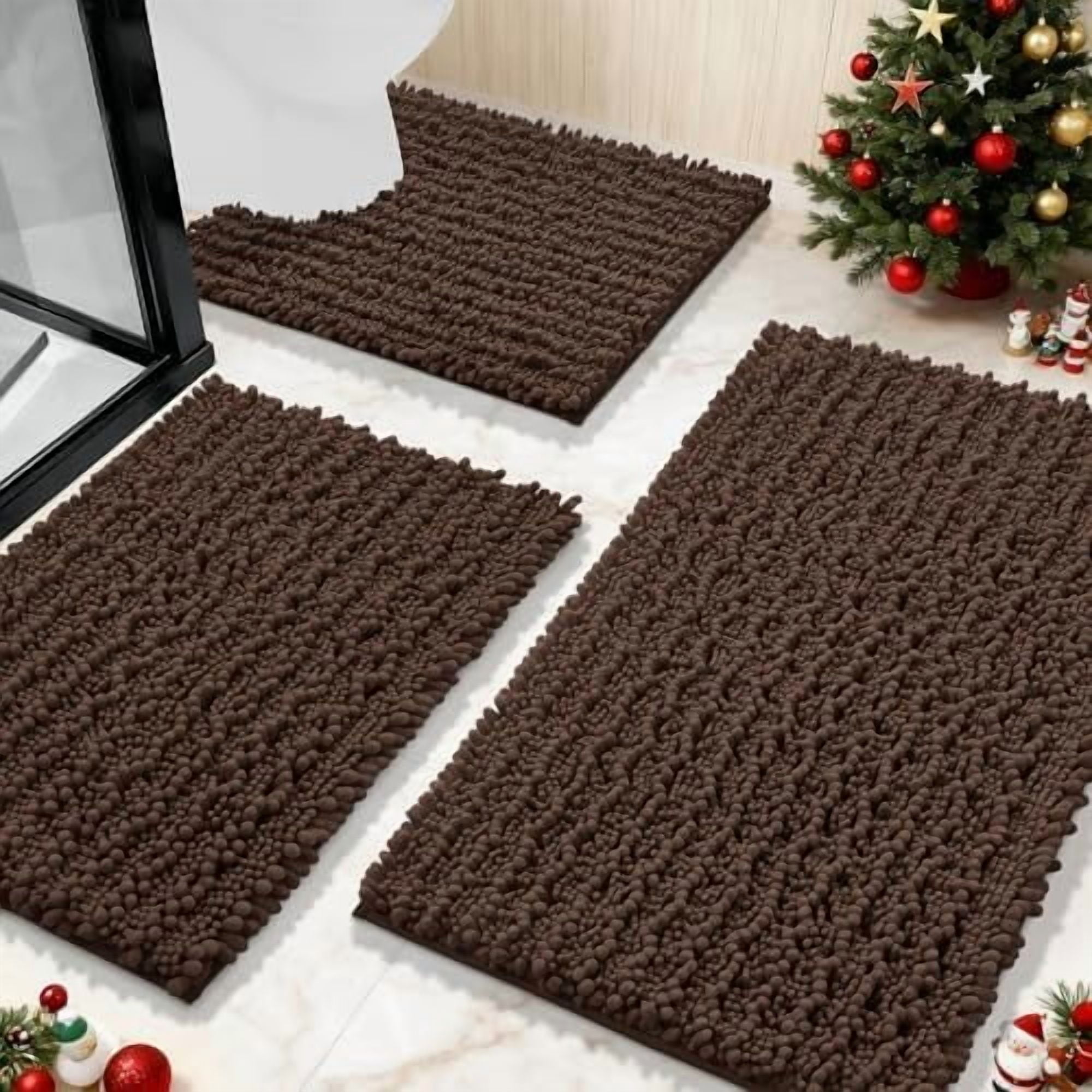 Brown Bathroom Rug Set 3 Piece - Super Absorbent Quick Dry Chenille ...
