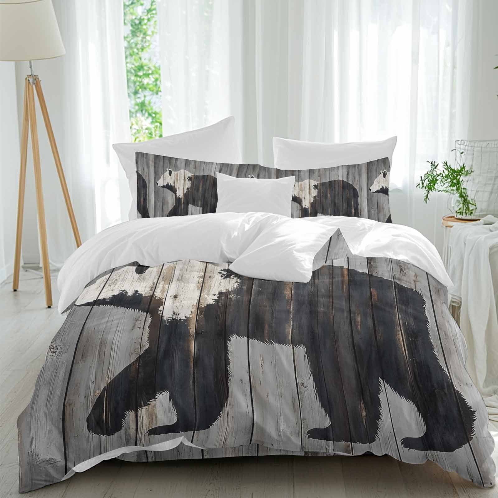 Brown Bear Animal Silhouette Soft Breathable Bedding Set with Pillow ...
