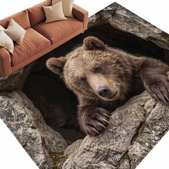 Brown Bear Area Rug 5x7 Washable Rug Non Slip 3D Optical Illusion Wild ...