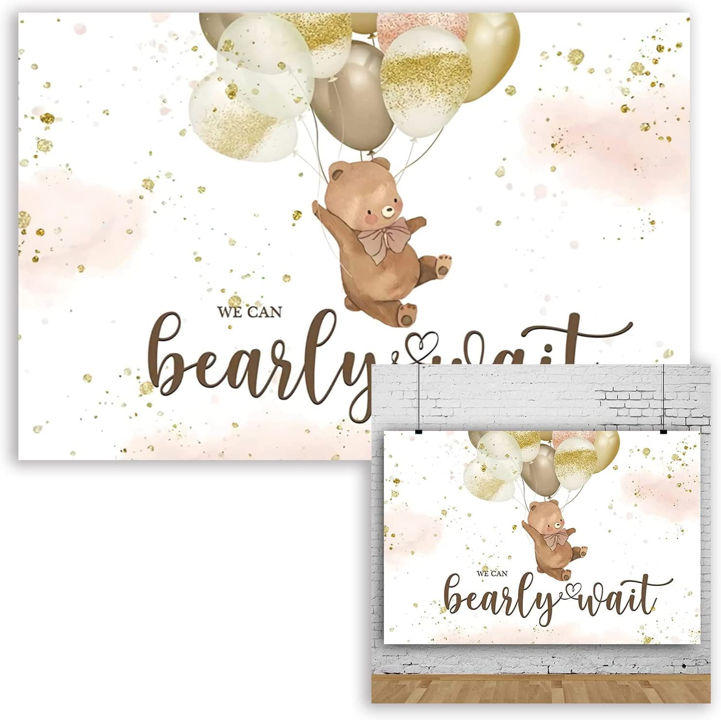 Brown Bear Baby Shower Backdrop for Girl Boy We Can Bearly Wait ...