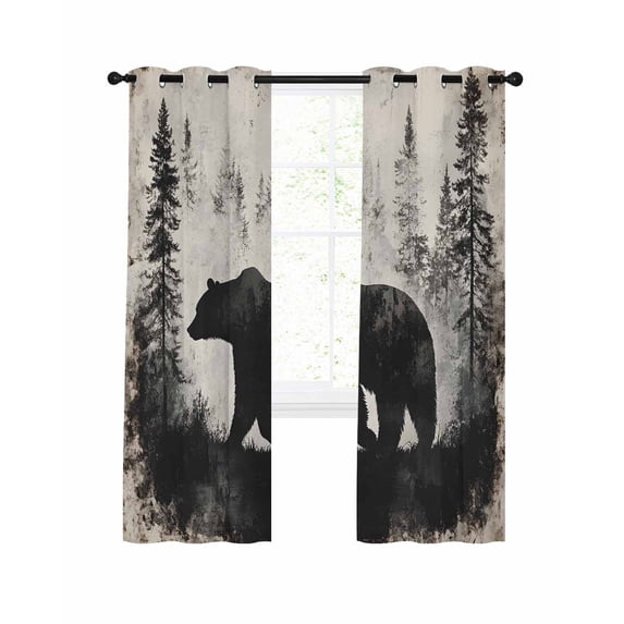 Brown Bear Blackout Curtains 54 Inches Long for Bedroom, Retro Forest ...
