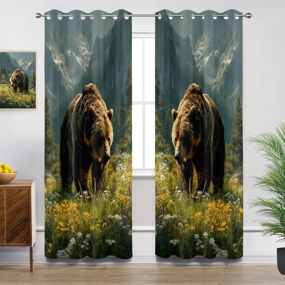 Brown Bear Blackout Curtains, Wildlife Cabin Lodge Animal Patterned ...
